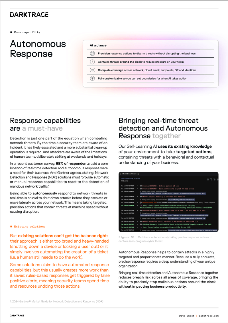 Autonomous Response Overview | Resources | Darktrace